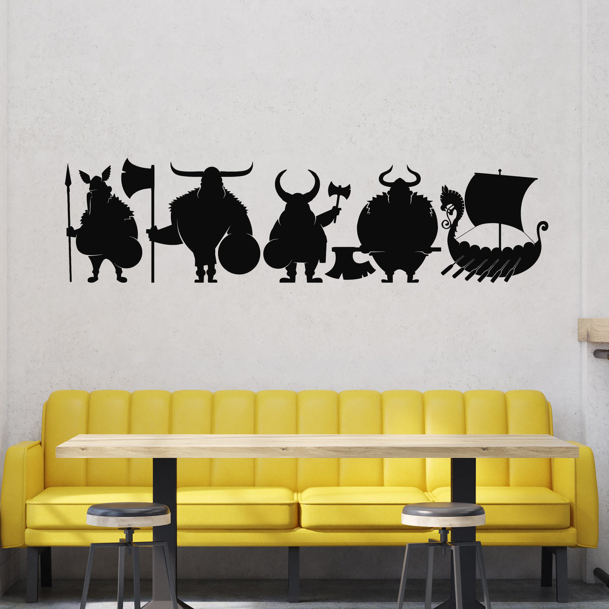 Vinyl Wall Decal Viking Warrior Helmet And Axes Drakkar Sea Ship Stick ...