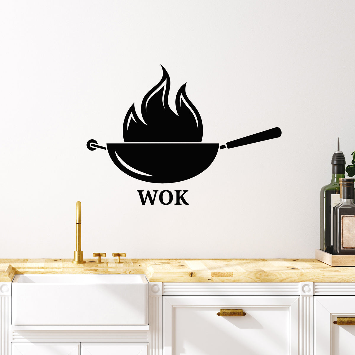 Vinyl Wall Decal Wok Frying Pan Icon Wok Food Vegetables Stickers Mura ...