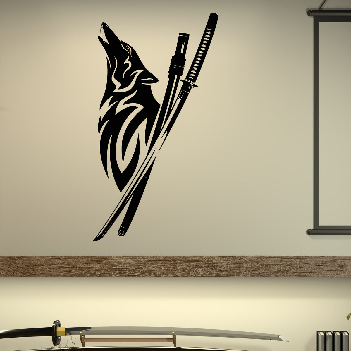Vinyl Wall Decal Japanese Samurai Katana Sword With Wolf Howls Sticker ...