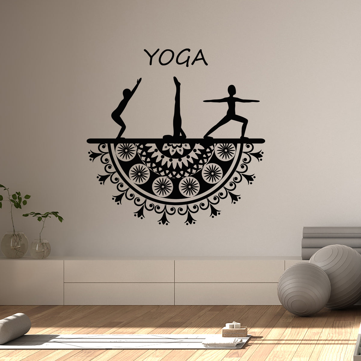 Vinyl Wall Decal Mandala Yoga Studio Yoga Asanas Meditate Room Sticker ...
