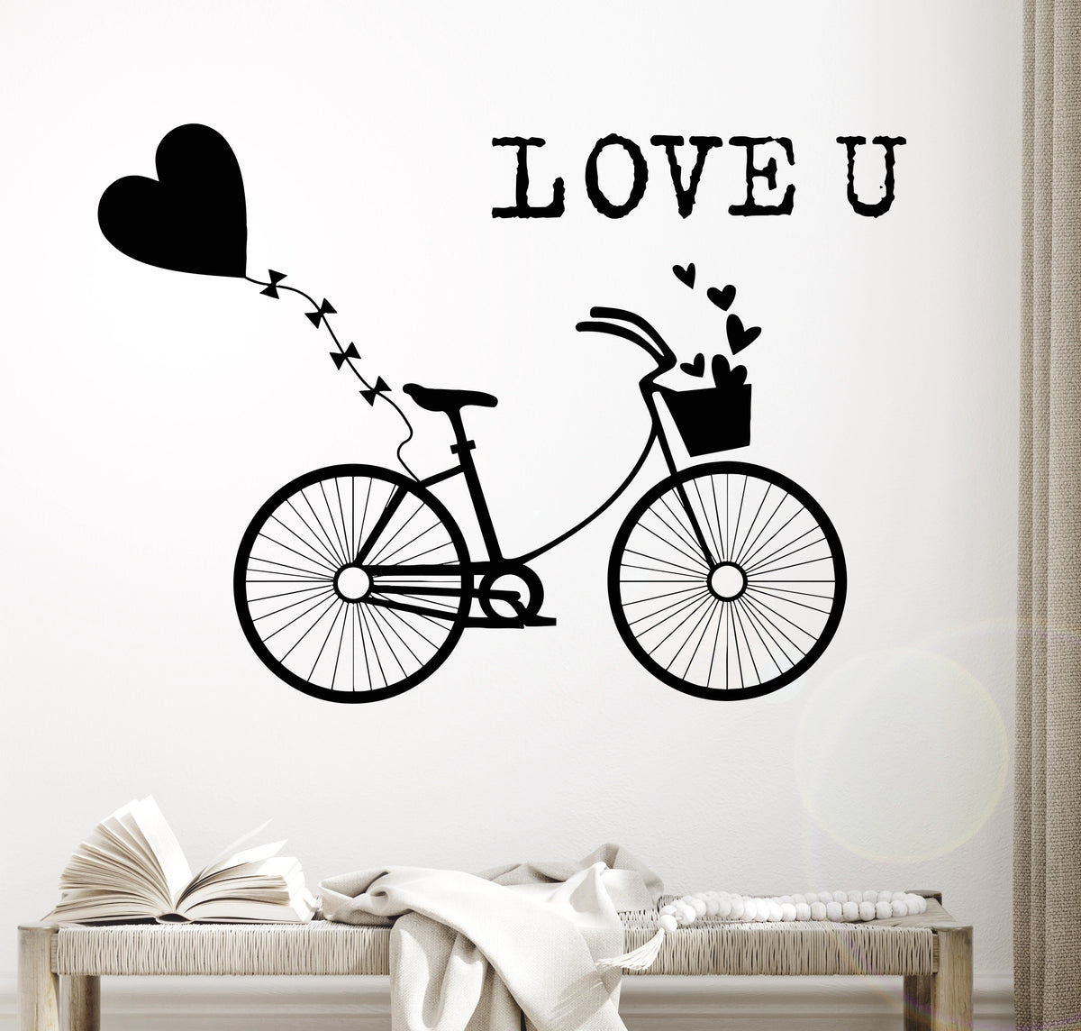 Wall Vinyl Stickers Lovely Bike With Hearts Romantic Decor For Lovers ...