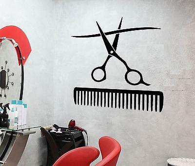 Wall Decal Beauty Salon Haircut Hairbrush Scissors Mural Vinyl Sticker ...