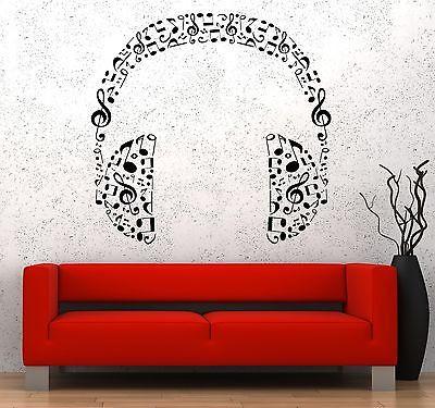 Wall Vinyl Music Headphones Made Of Notes Guaranteed Quality Decal Uni ...