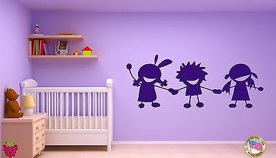 Wall Vinyl Decal Sticker Three Playing Kids Children Holding Hands Car ...