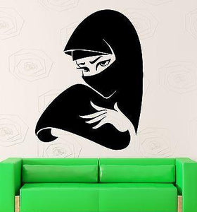 Wall Sticker Vinyl Decal Beautiful Girl Hijab Arabian Islam Muslim Uni ...