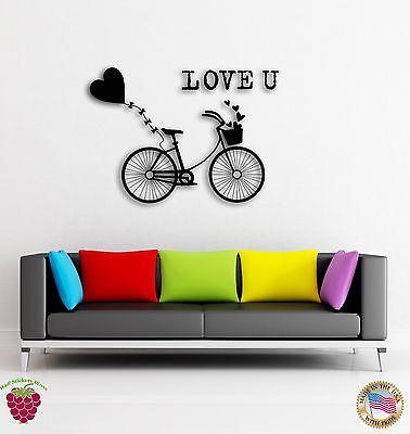 Wall Vinyl Stickers Lovely Bike With Hearts Romantic Decor For Lovers ...
