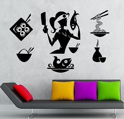 Wall Stickers Vinyl Decal Japanese Sushi Chef Food Oriental Restaurant ...