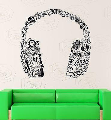 Wall Stickers Vinyl Decal Headphones Music Pop Rock Jazz Entertainment ...