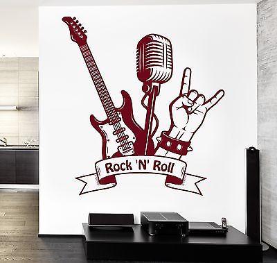 Wall Decal Music Rock Guitar MIcrophone Vinyl Sticker Unique Gift (z35 ...