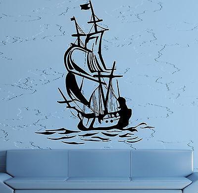 Wall Sticker Sail Boat Ocean Ship Yacht Marine Sea Waves Living Room U ...