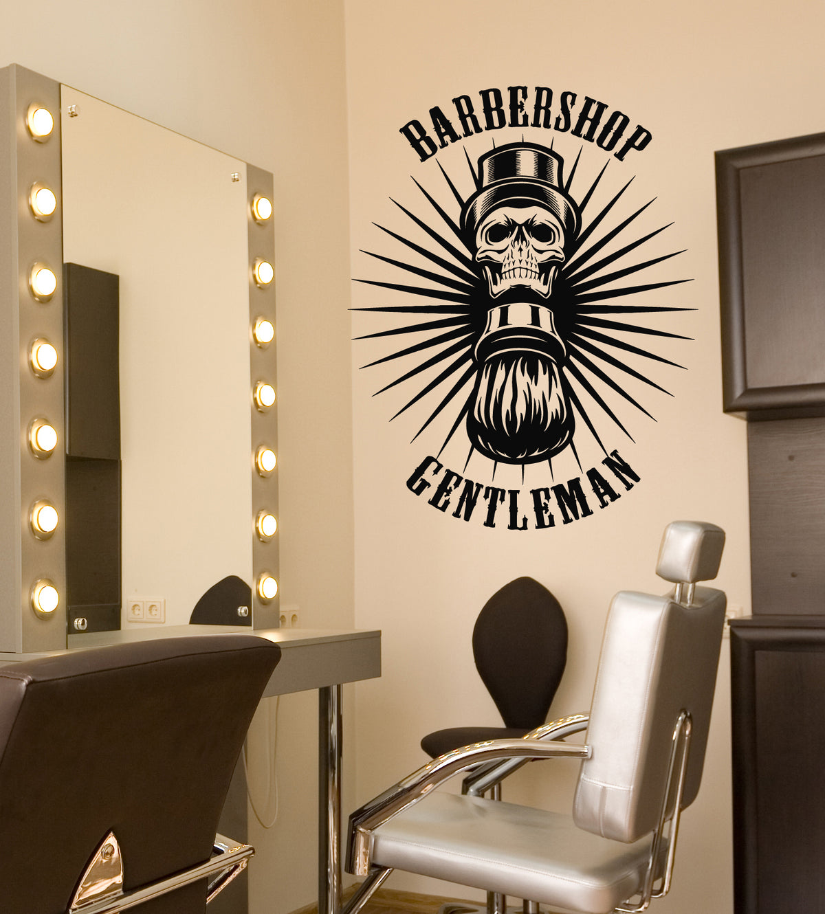 Vinyl Wall Decal Vintage Barbershop Gentleman Skull Shaving Brushes St ...
