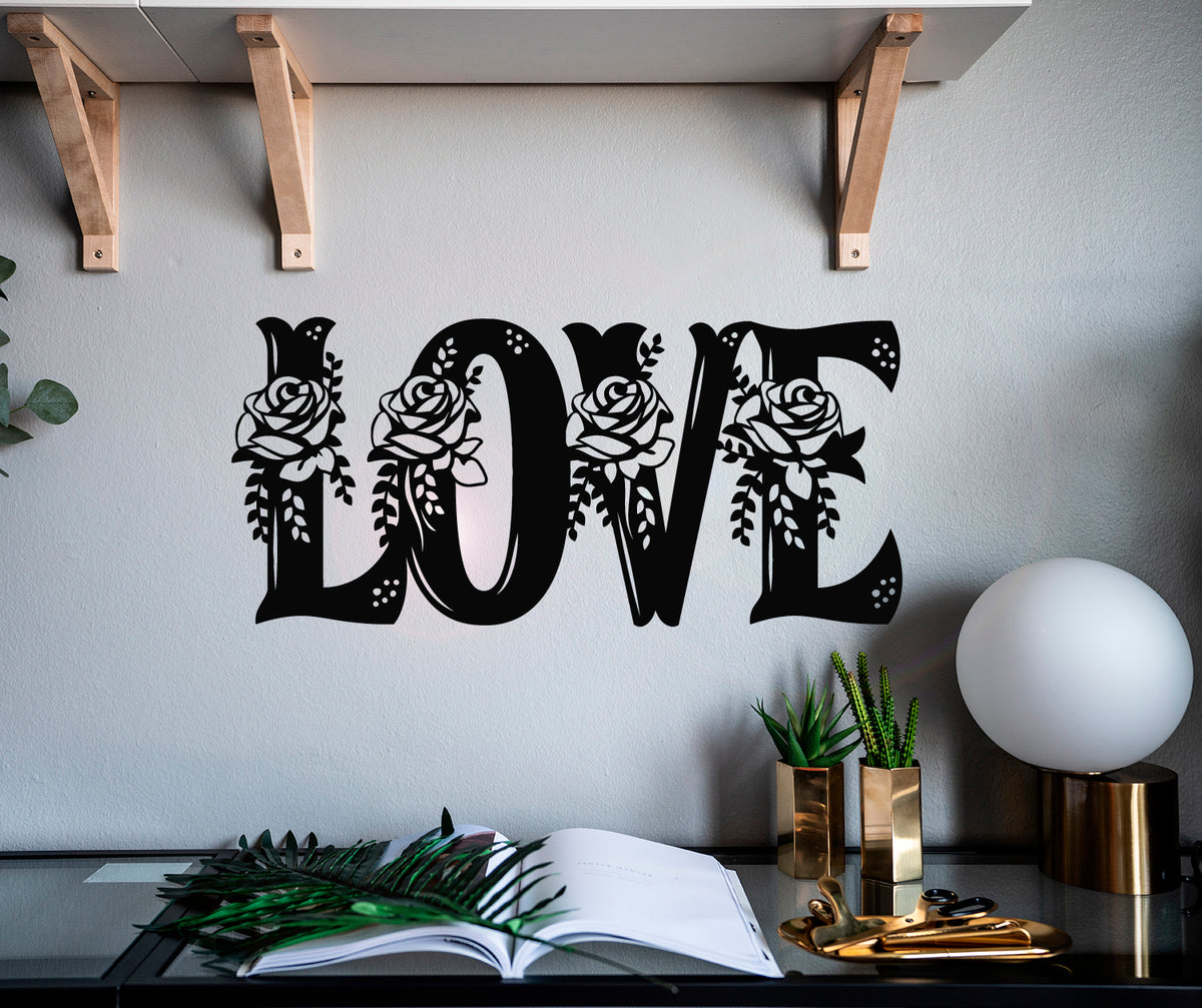 Vinyl Wall Decal Inscription Love Beautiful Flowers Stickers Mural 22 ...