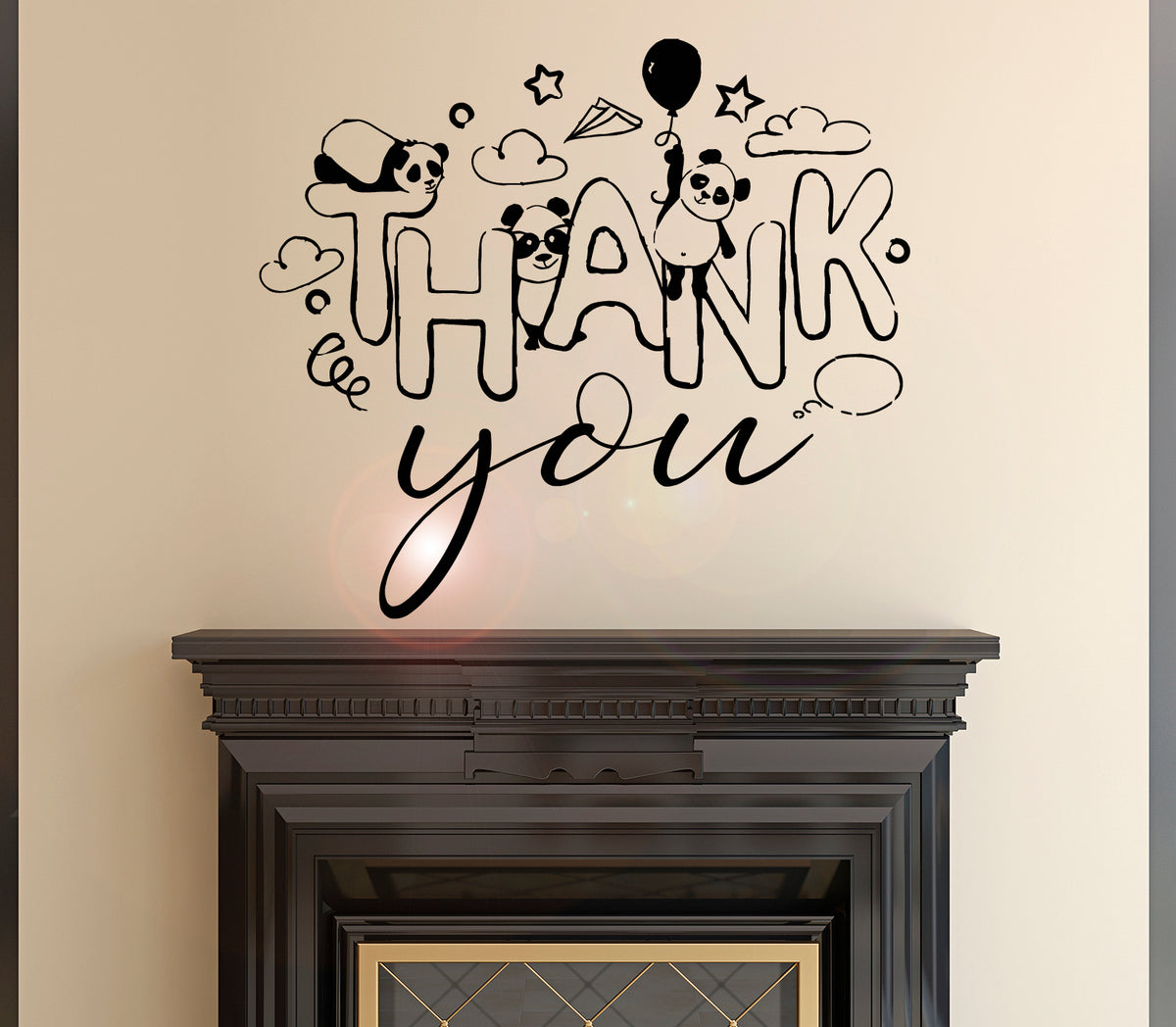 Vinyl Wall Decal Cartoon Pandas Lettering Thank You Stickers Mural 22 ...