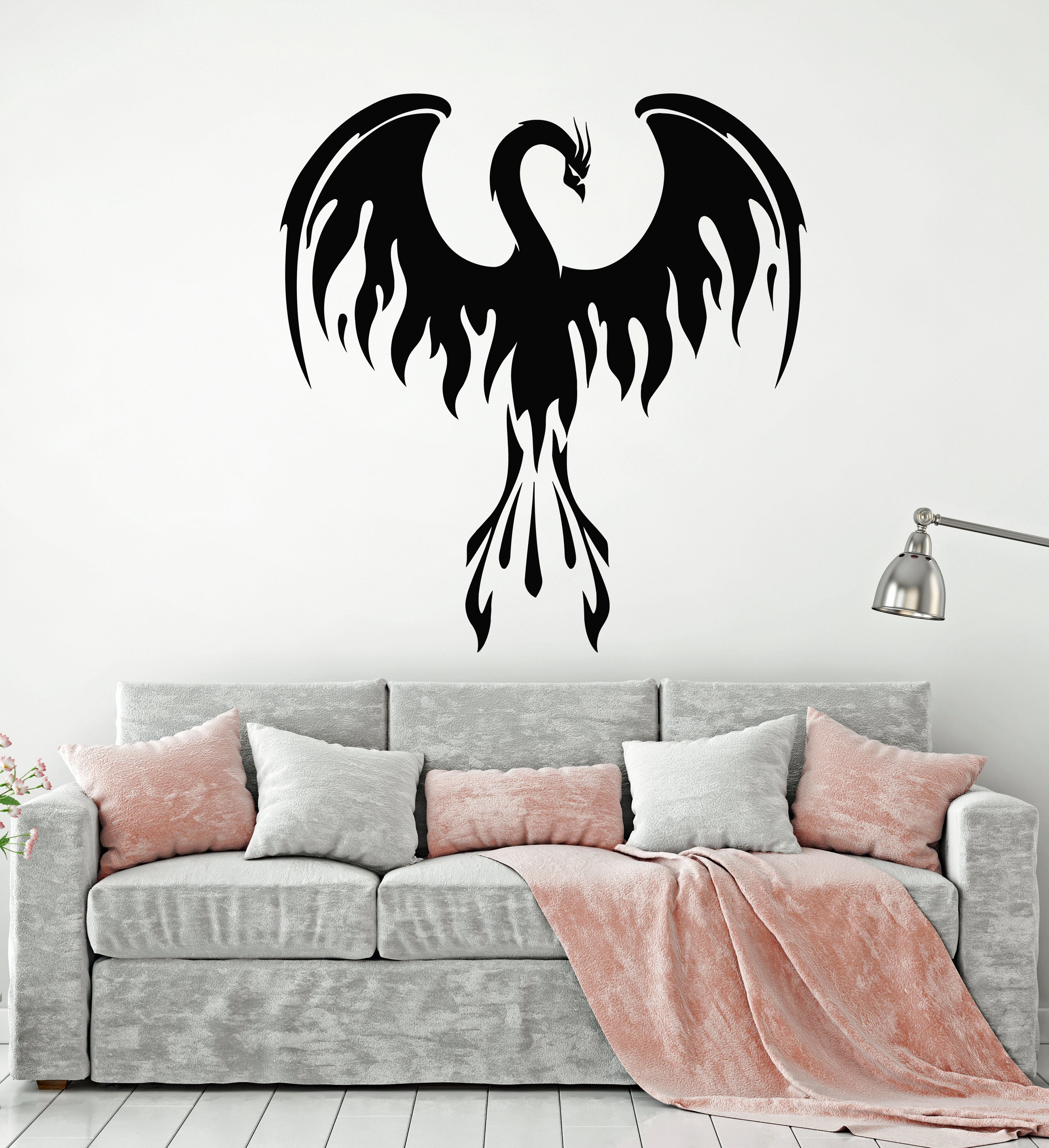 Vinyl Wall Decal Phoenix Fantastic Bird Fire Forks Of Flame Stickers M ...