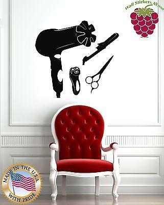 Wall Stickers Vinyl Decal Barber Salon Spa Hair Dryer Scissors Unique ...