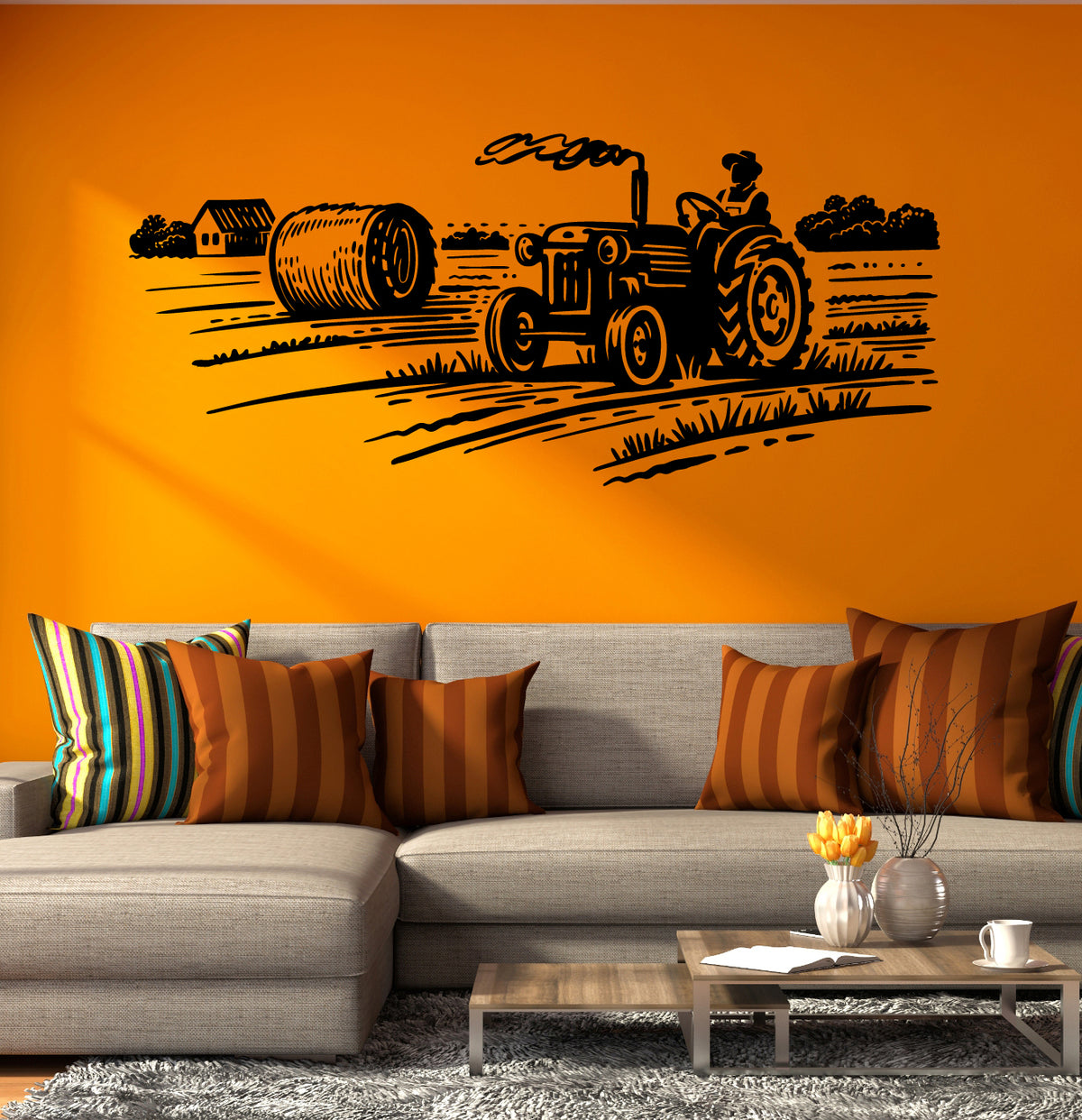 Agricultural Work Vinyl Wall Decal Tractor Crops Farmer Sticker Mural ...