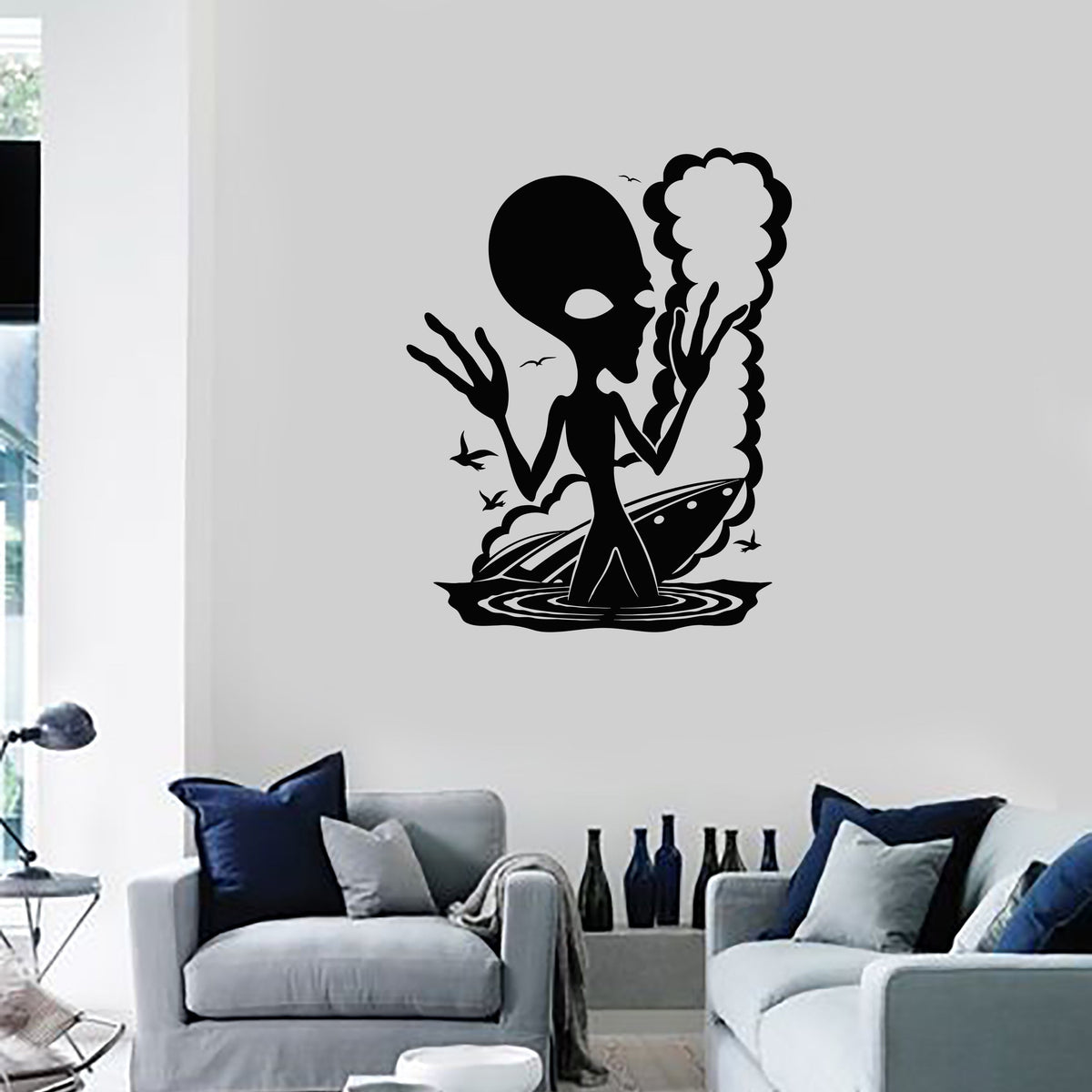 Vinyl Wall Decal Alien Ship UFO Area 51 Teenage Room Interior Stickers ...