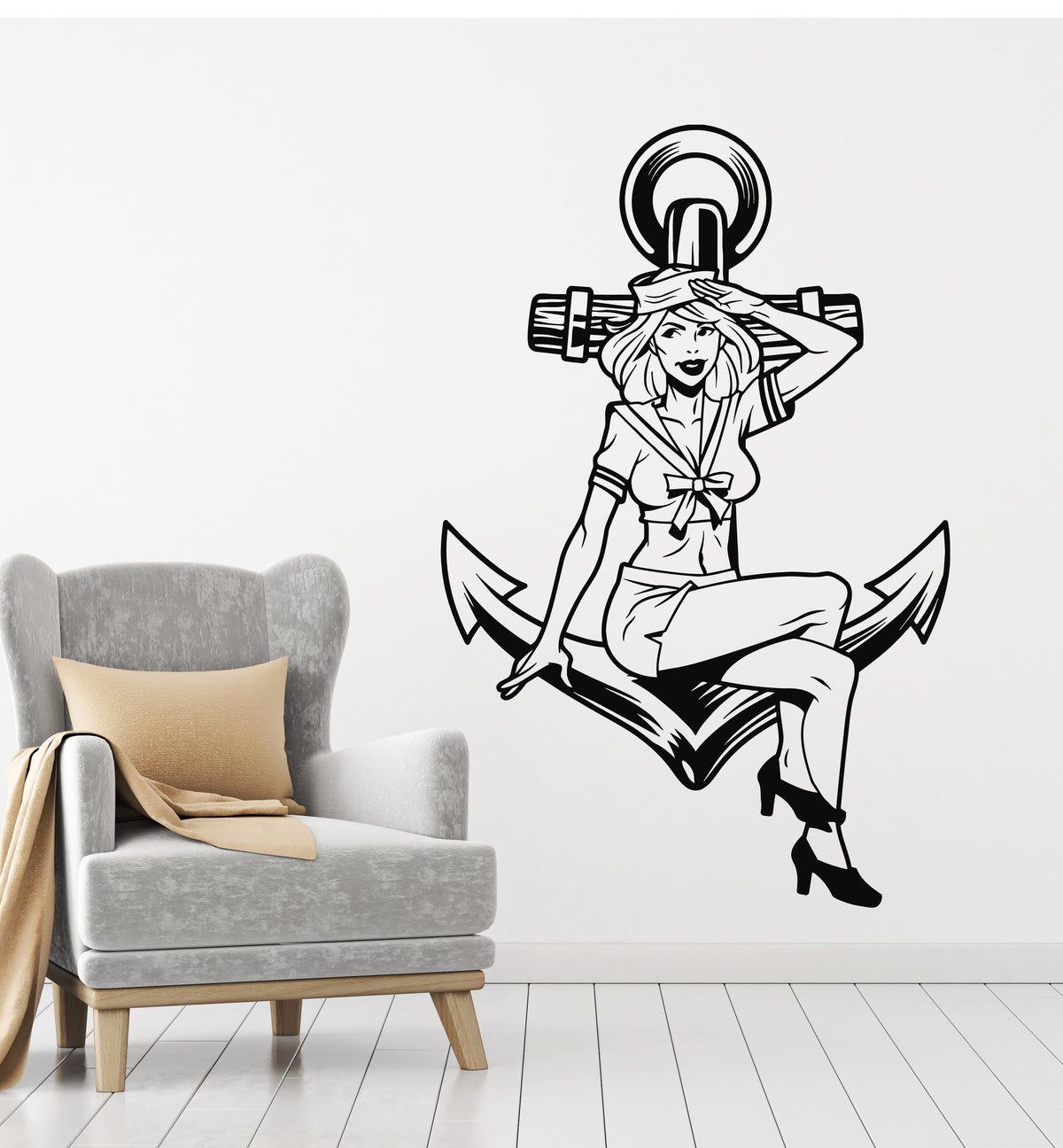 Vinyl Wall Decal Nautical Style Anchor Marine Pin Up Sexy Girl Sticker ...