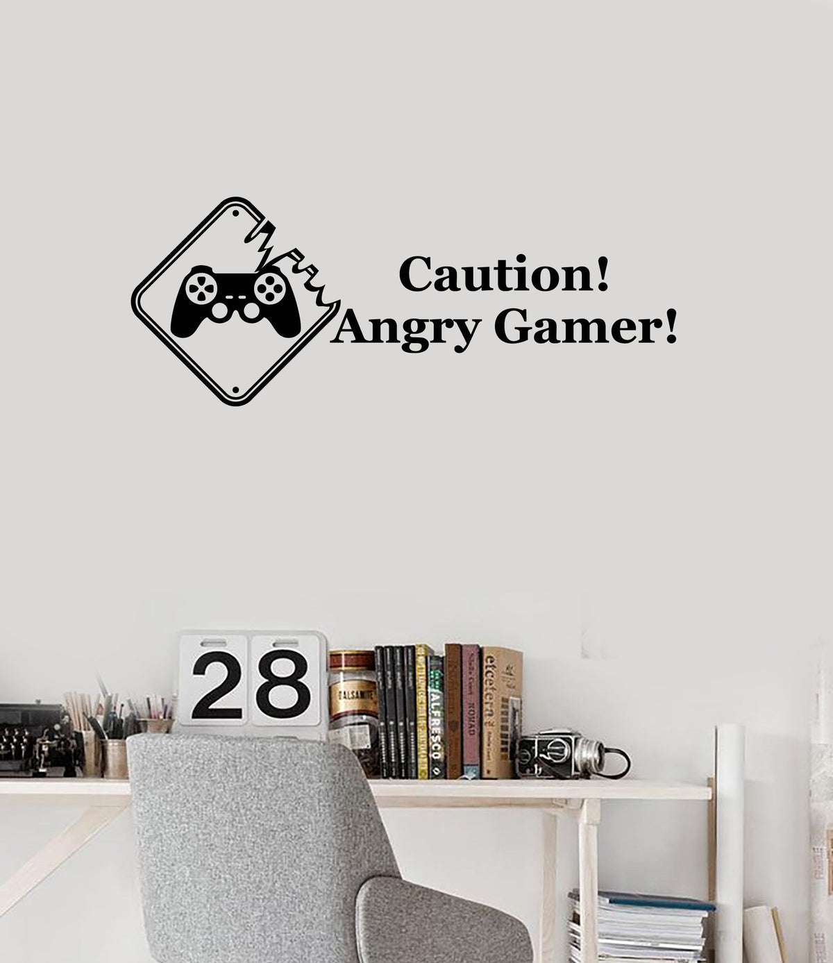 Vinyl Wall Decal Caution Angry Gamer Video Games Quote Joystick Sticke ...