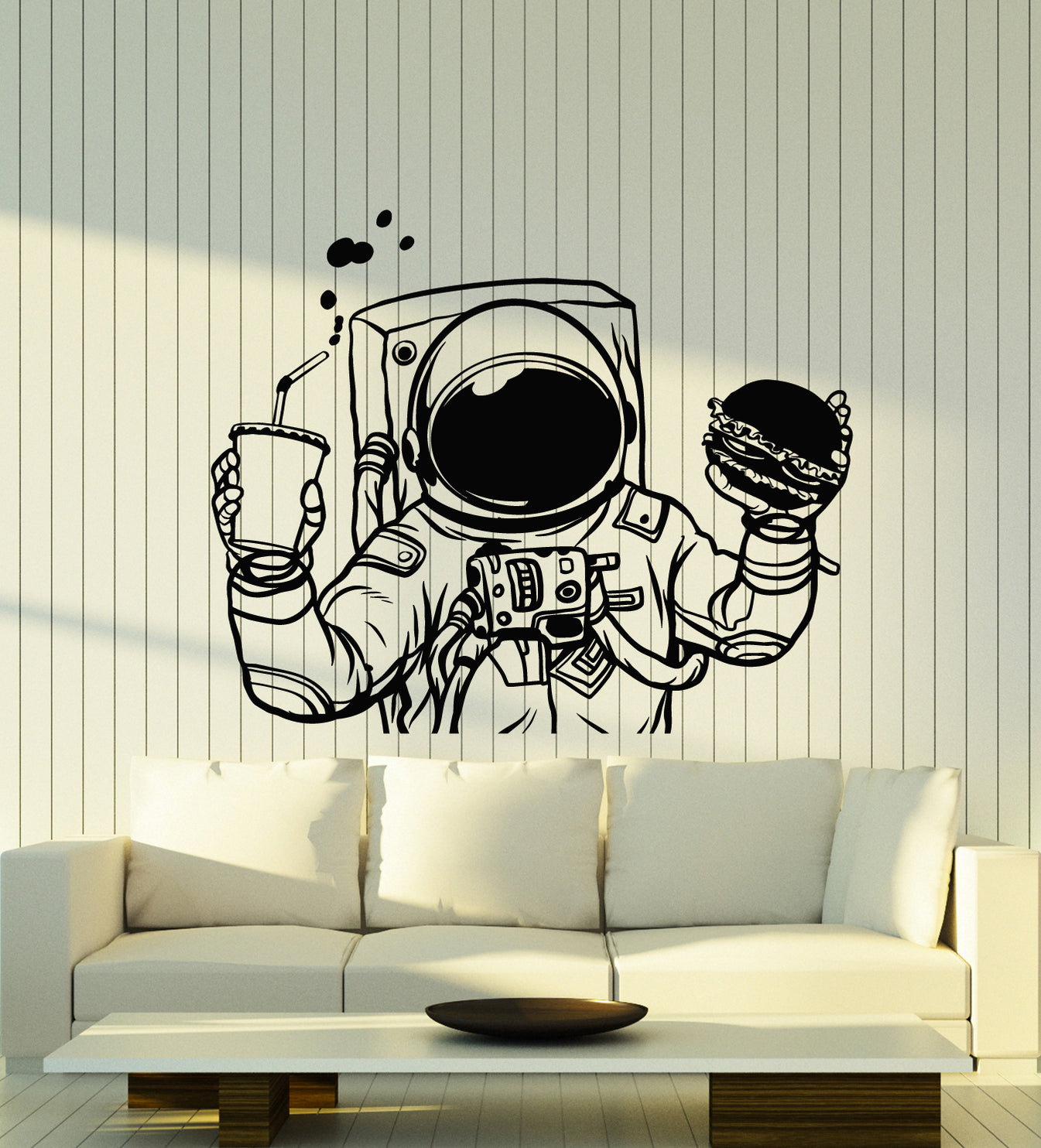 Vinyl Wall Decal Spaceman Cosmonaut Space Burger Drink Fast Food Stick ...
