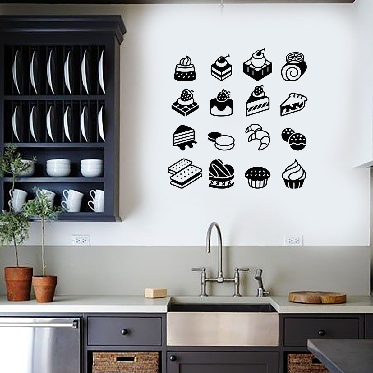 Vinyl Wall Decal Bakery Dessert Pieces of Cake Window Sign Decor Stick ...