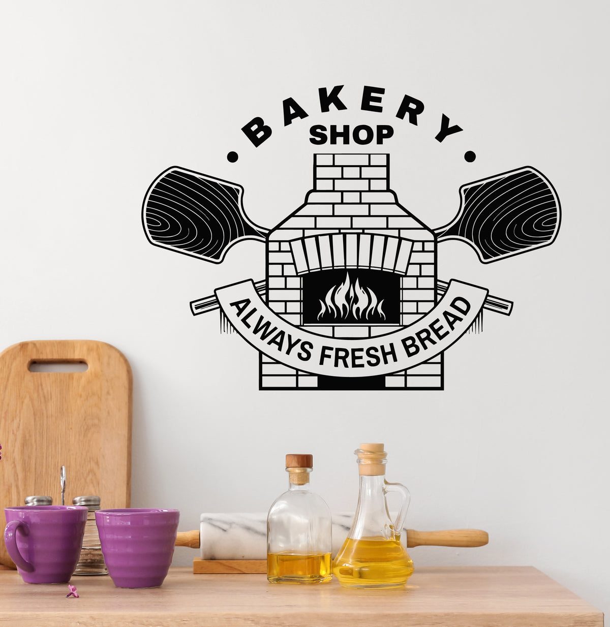 Vinyl Wall Decal Stove Baking Oven Chef Wood Fire Fresh Bred Stickers ...