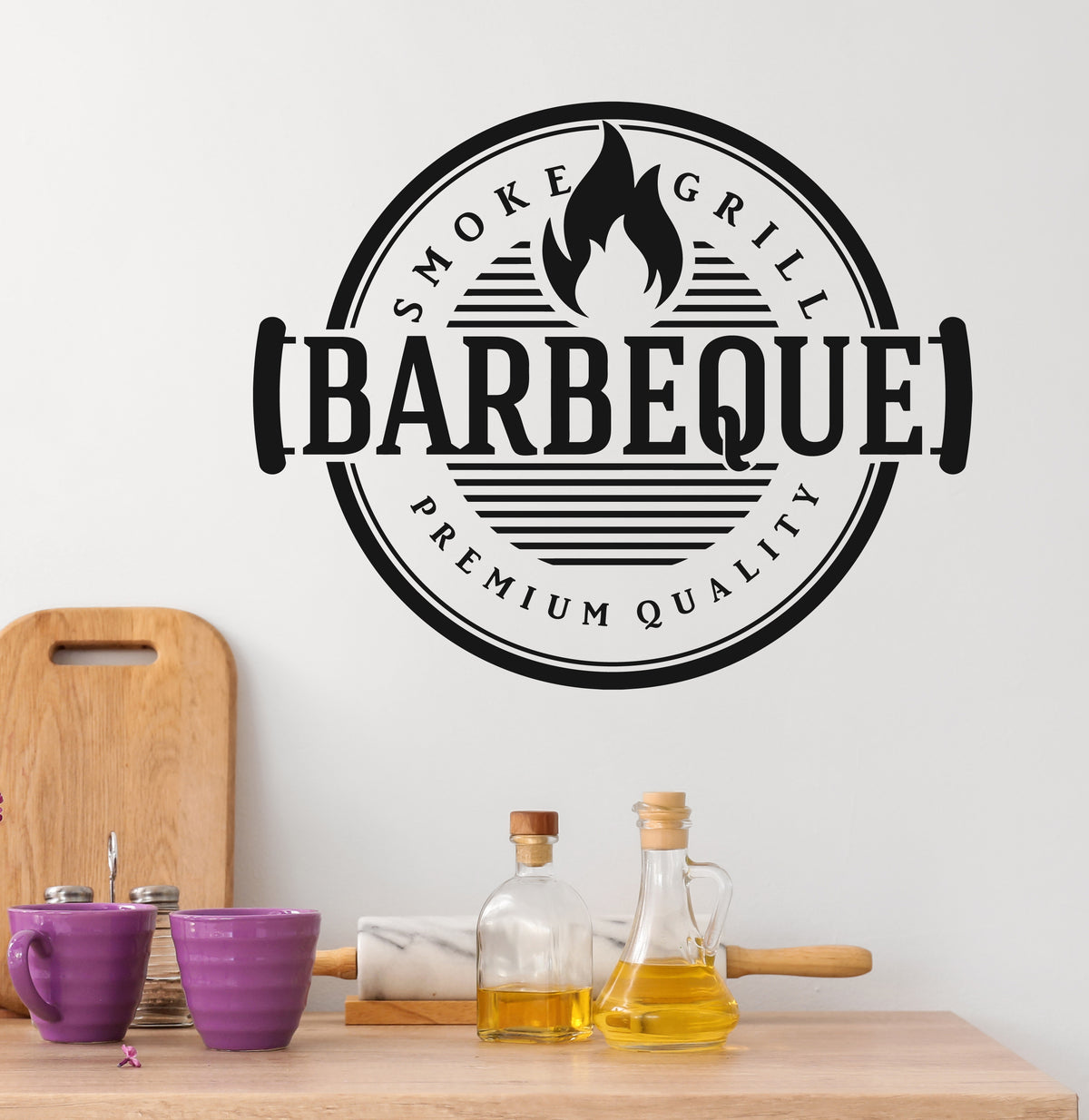 Barbeque Vinyl Wall Decal Lettering Smoke Grill Premium Quality Sticke ...