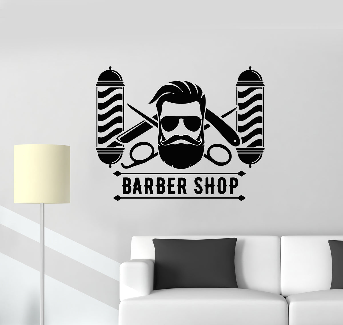 Vinyl Wall Decal Gentlemen's Barber Shop Tools Moustache Haircut Shave ...