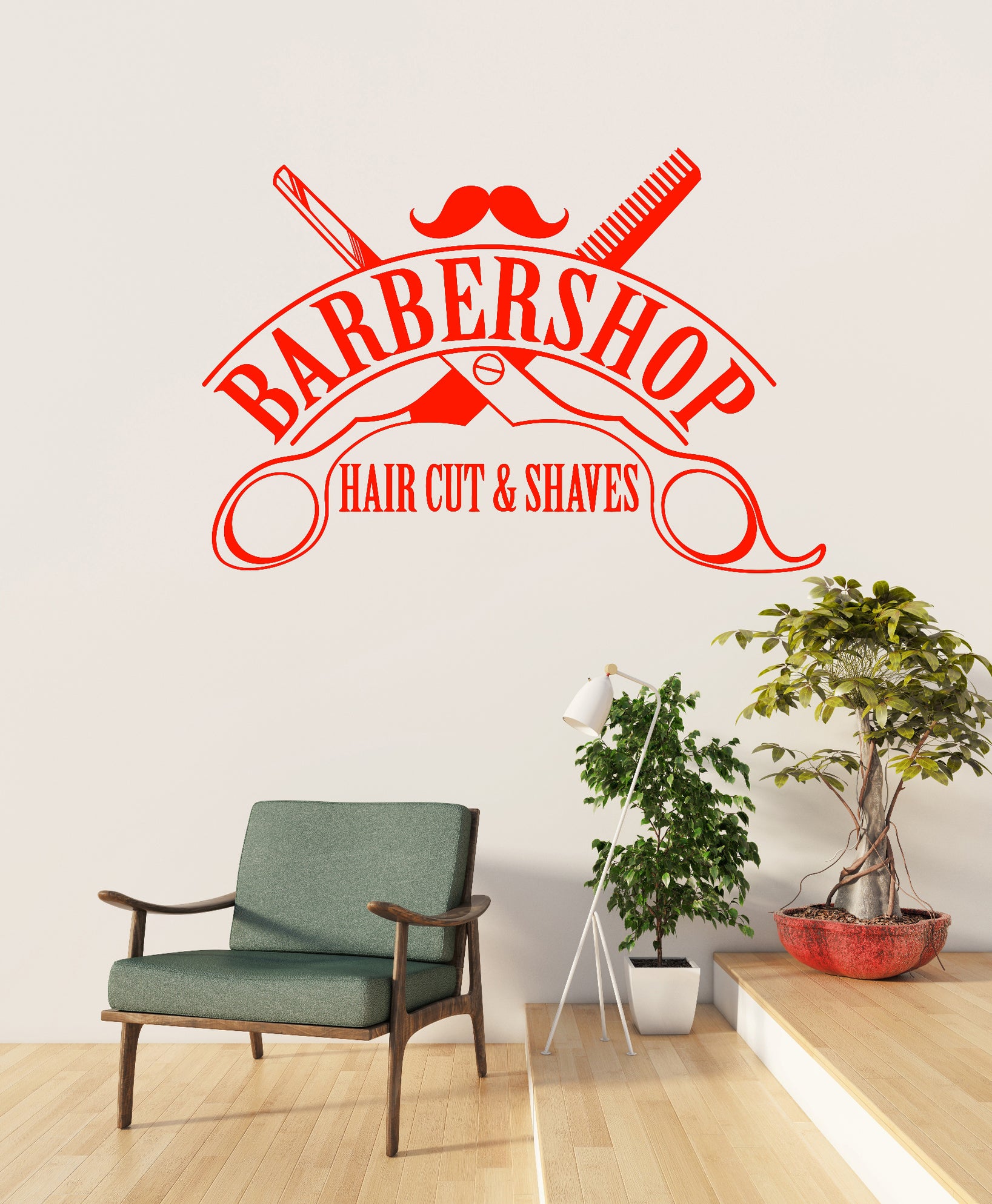 Vinyl Wall Decal Barbershop Hair Cut Shaves Scissors Stickers Mural Un ...