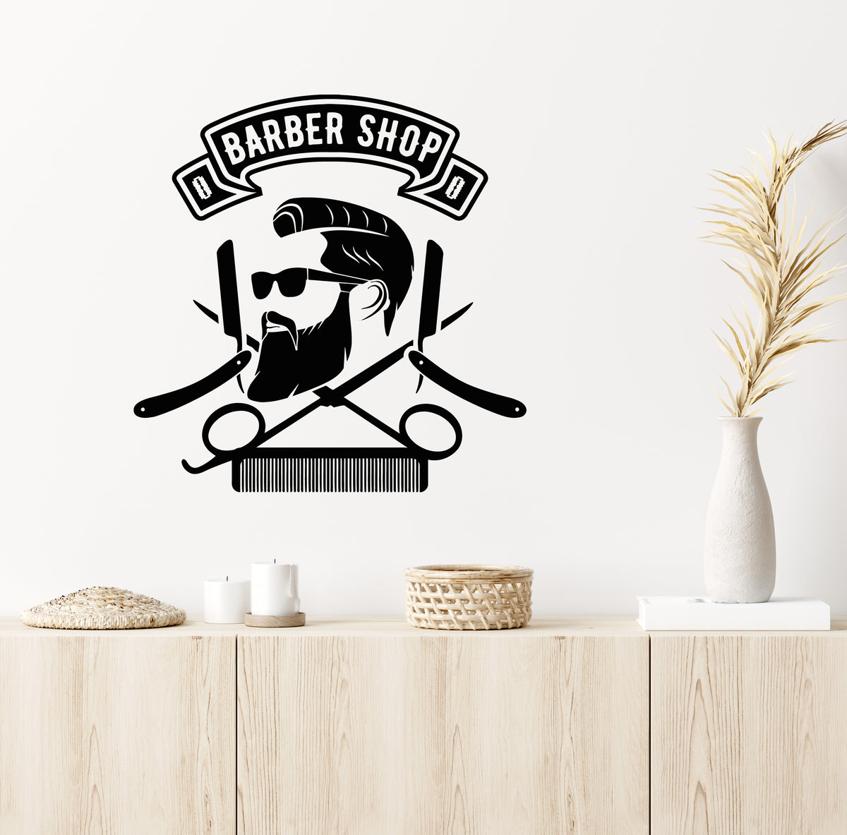 Vinyl Wall Decal Icon Man's Hair Cutting Barber Shop Stickers Mural (g ...