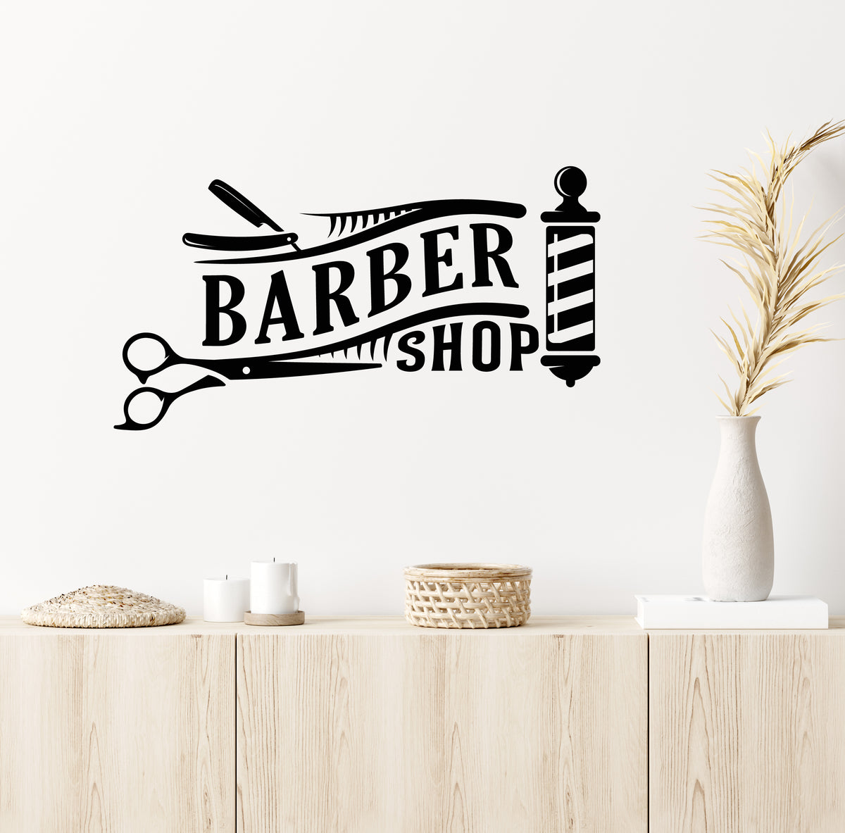 Barber Shop Vinyl Wall Decal Lettering Hair Salon Scissors Stickers Mu ...