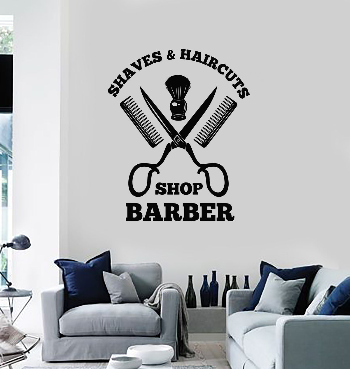 Vinyl Wall Decal Gentlemen's Barber Shop Tools Haircuts Shaves Sticker ...