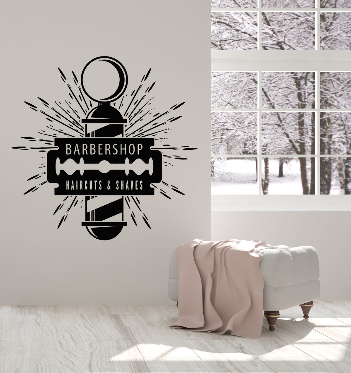 Vinyl Wall Decal Blade Barbershop Logo Haircuts Shaves Stickers Mural ...