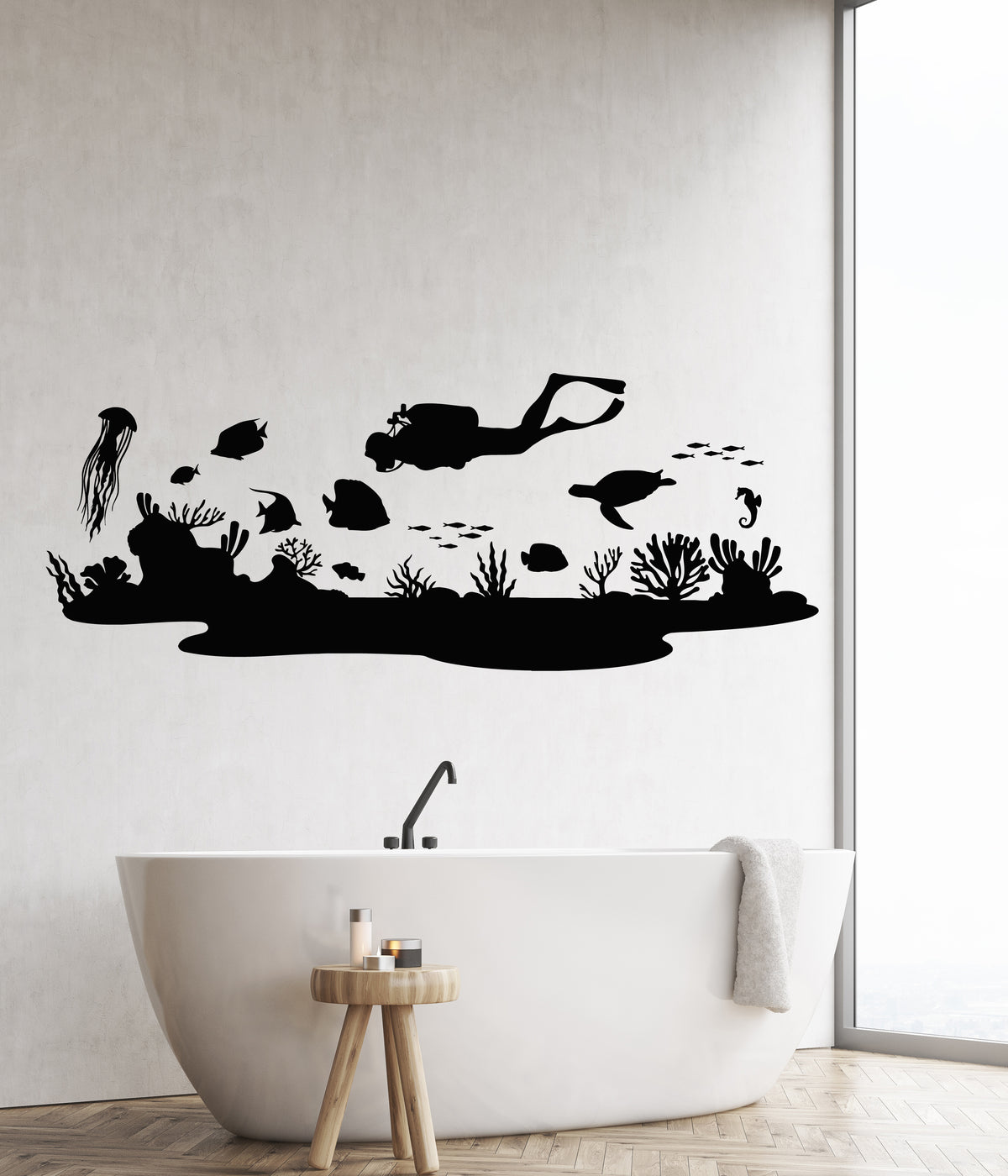 Vinyl Wall Decal Bathroom Interior Underwater Fish Ocean See Stickers ...