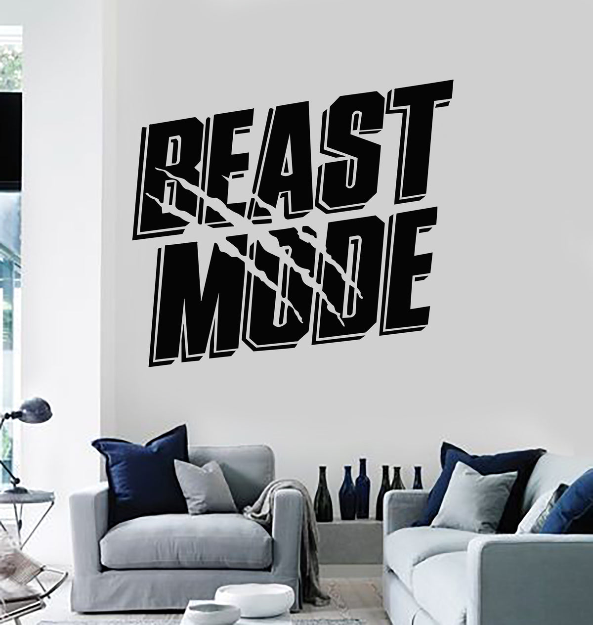 Vinyl Wall Decal Beast Mode Inspirational Phrase Iron Sport Stickers M ...