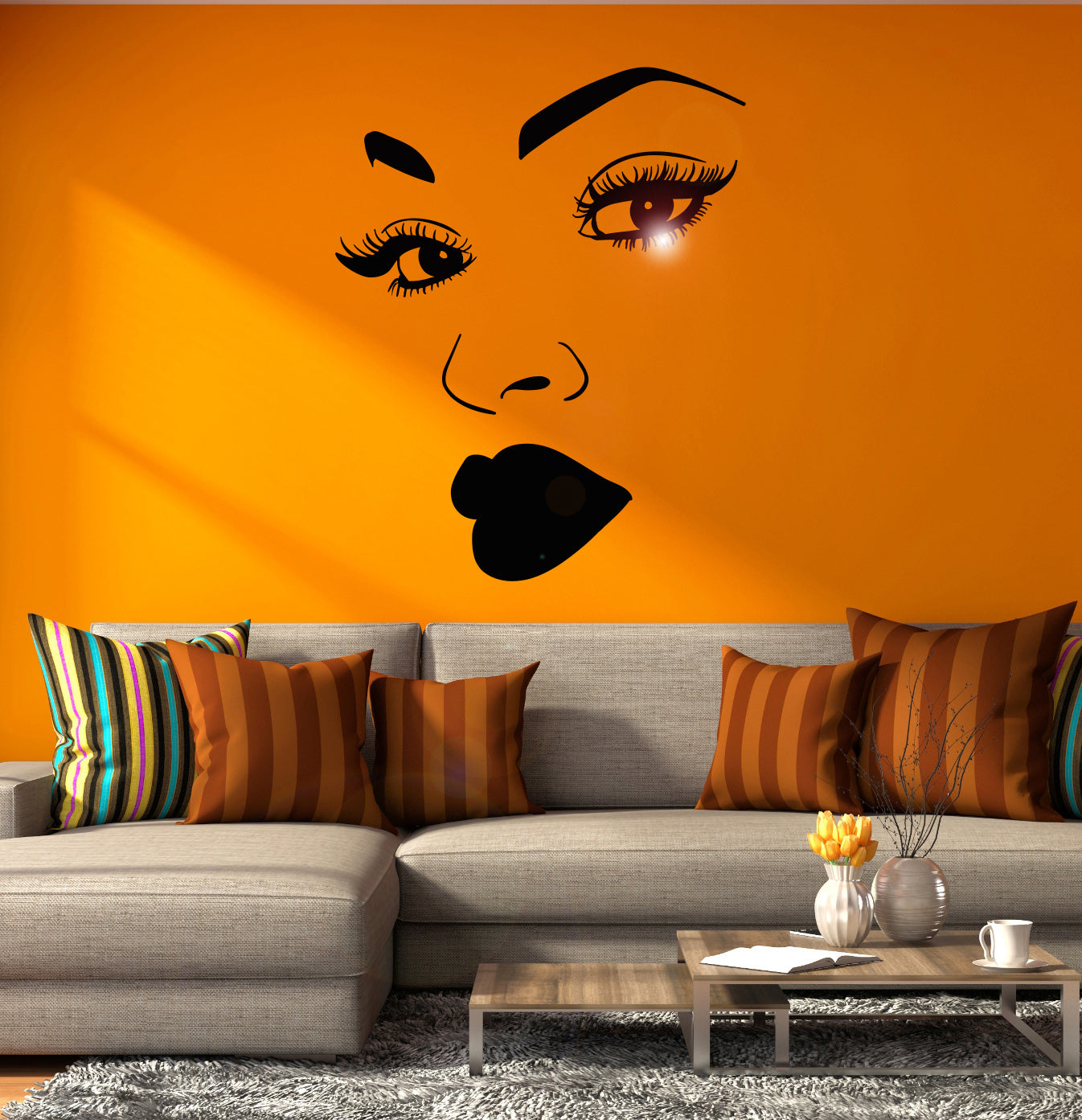 Woman Profile Portrait Girl Face Eyelashes Lips Vinyl Wall Decal Stick ...