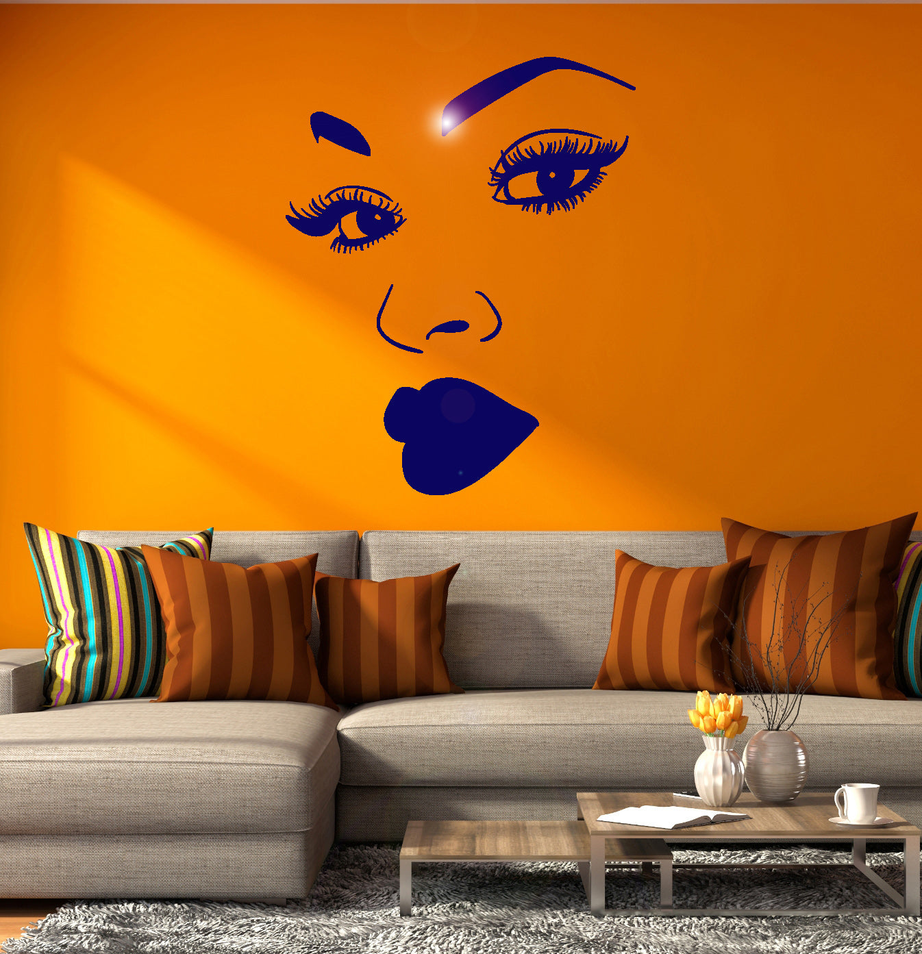 Woman Profile Portrait Girl Face Eyelashes Lips Vinyl Wall Decal Stick ...