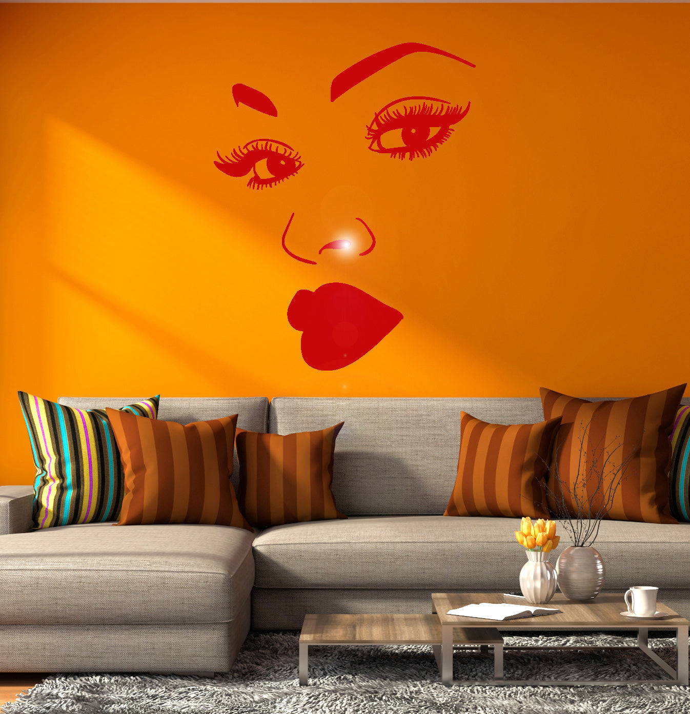 Woman Profile Portrait Girl Face Eyelashes Lips Vinyl Wall Decal Stick ...