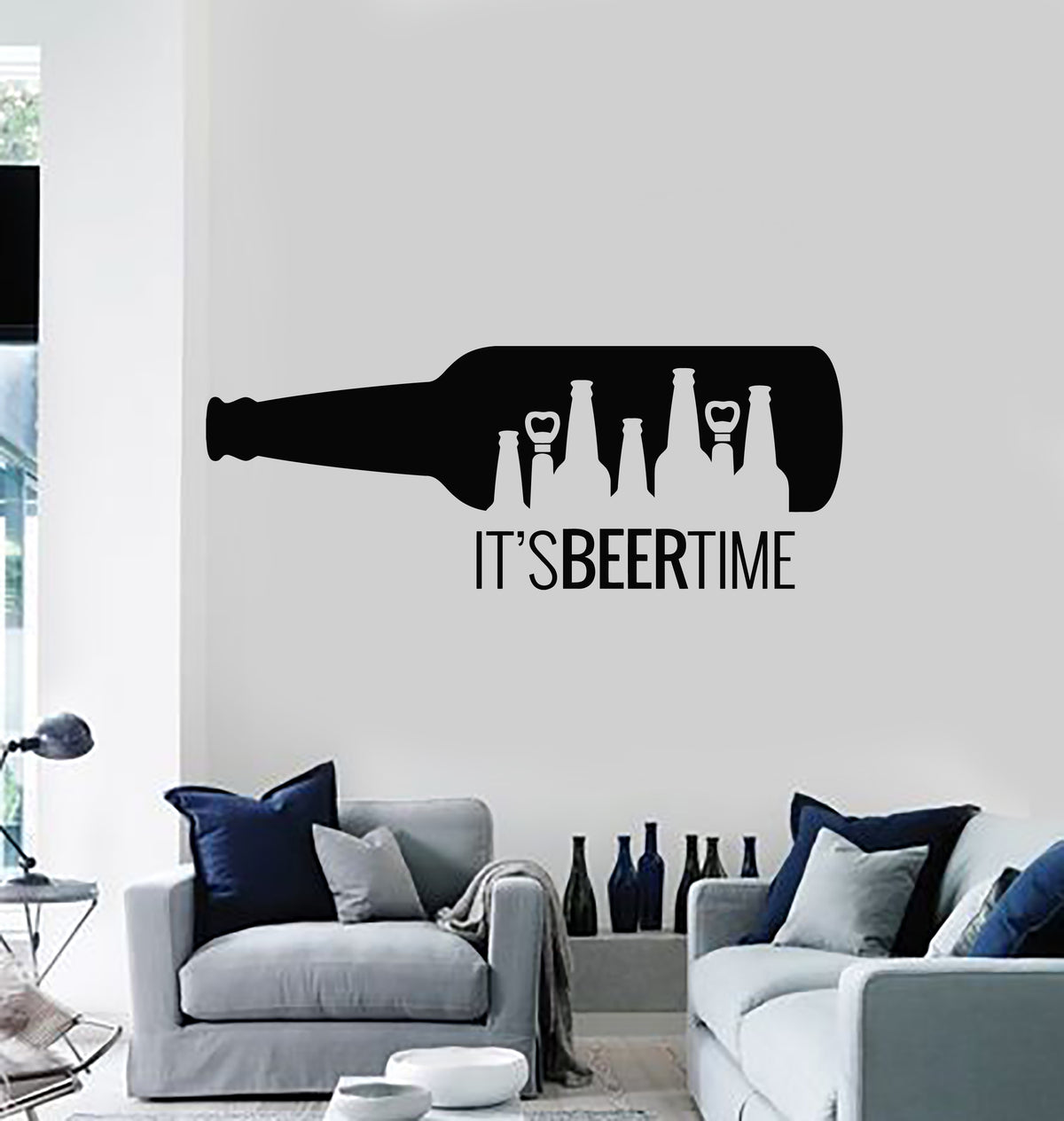 Vinyl Wall Decal Bar Pub Phrase It's Beer Time Bottles Alcohol Beerhou ...