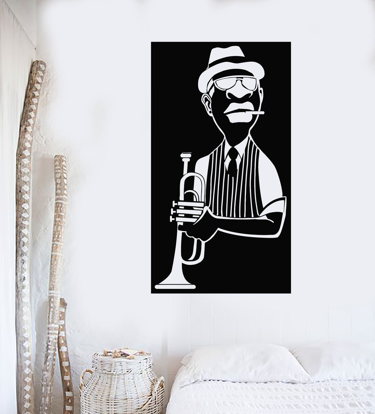 Vinyl Wall Decal Jazz Musician Tube Musical Instrument Stickers Mural ...