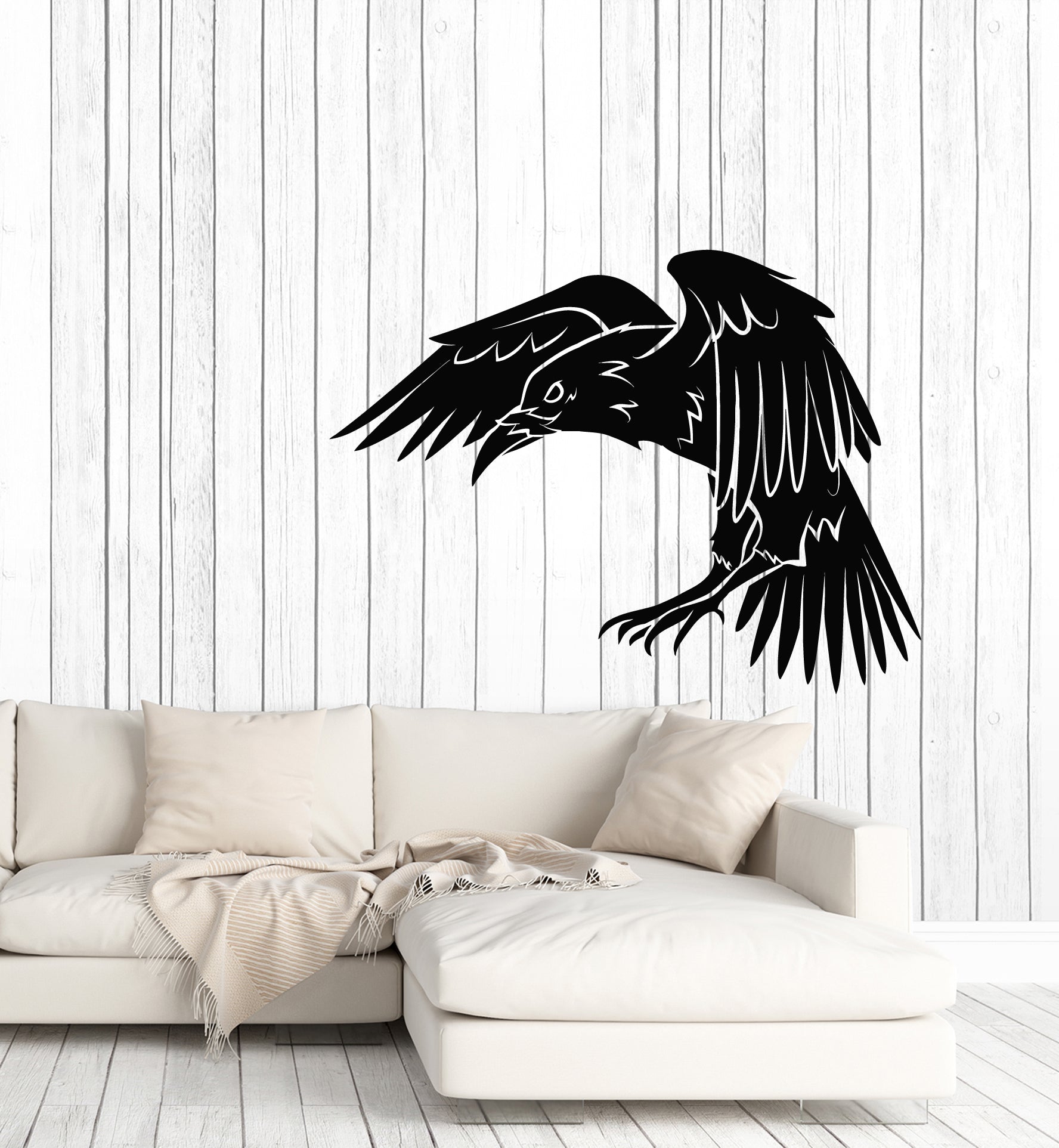 Vinyl Wall Decal Black Raven Bird Gothic Style Bedroom Crow Stickers M ...