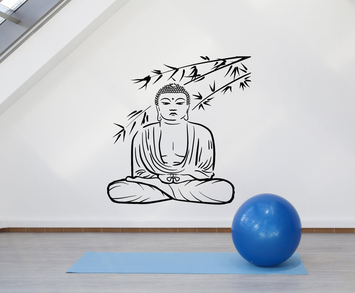 Vinyl Wall Decal Buddha Sitting Lotus Pose Yoga Meditation Stickers Mu ...