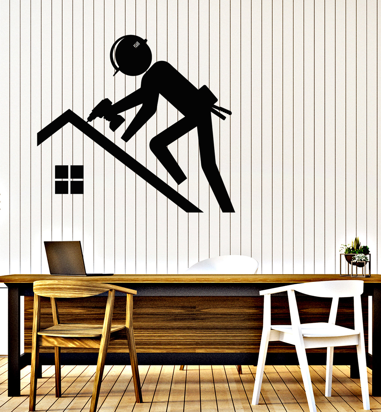 Vinyl Wall Decal Construction Worker Building House Decor Stickers Mur ...