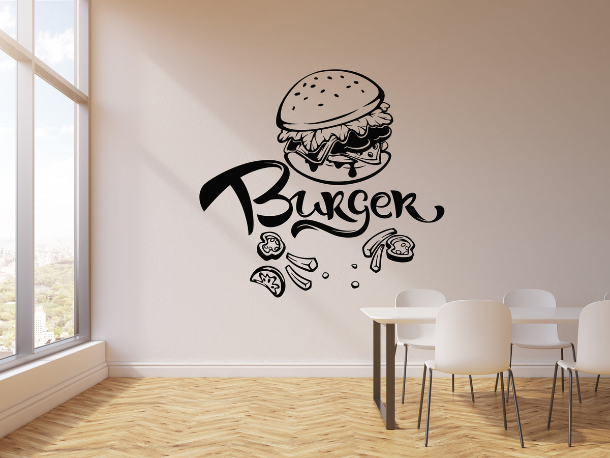 Vinyl Wall Decal Burger Fast Food Cafe Restaurant Dining Room Stickers ...