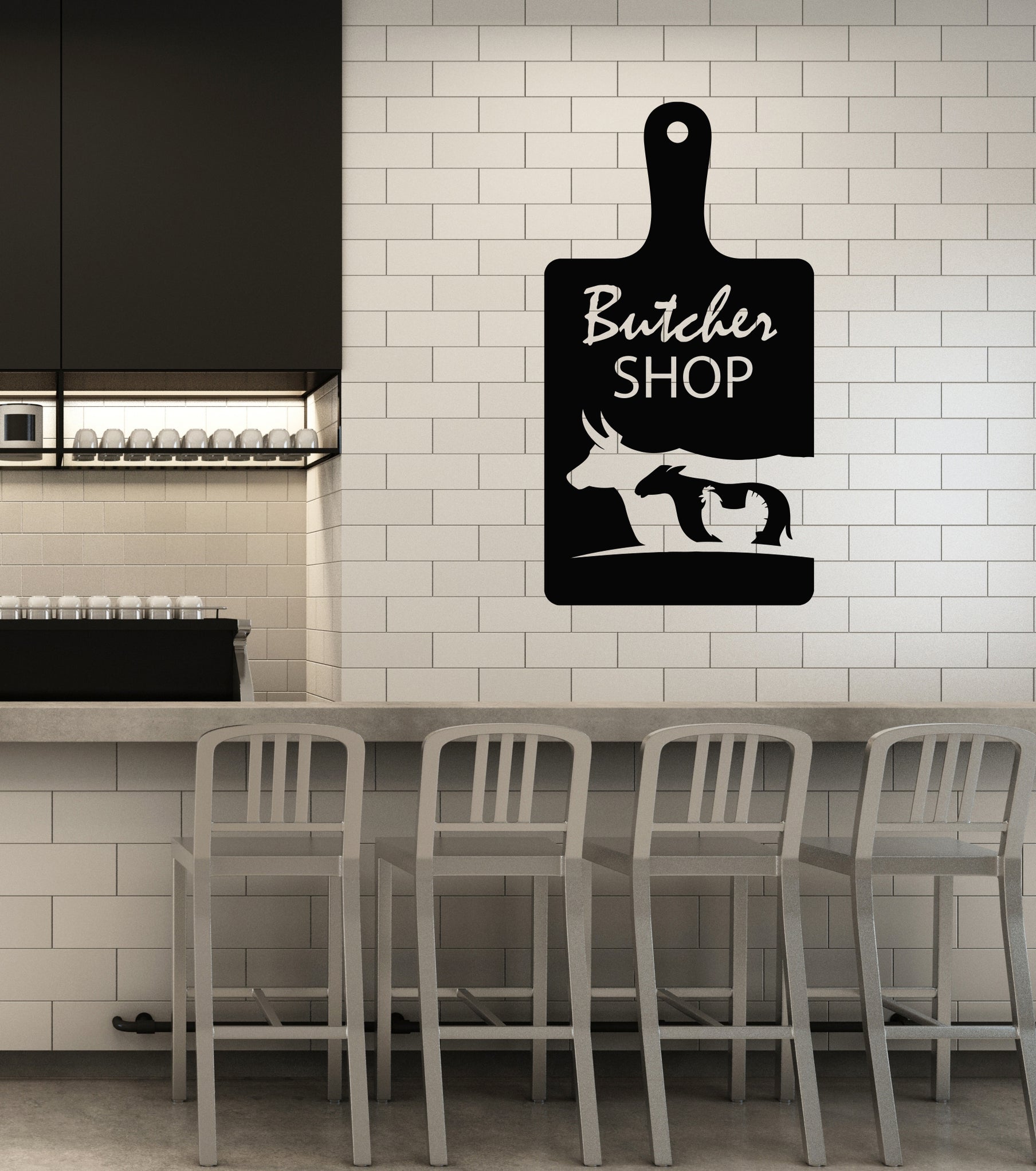 Vinyl Wall Decal Butcher Shop Cutting Board Meat Decoration Stickers M ...