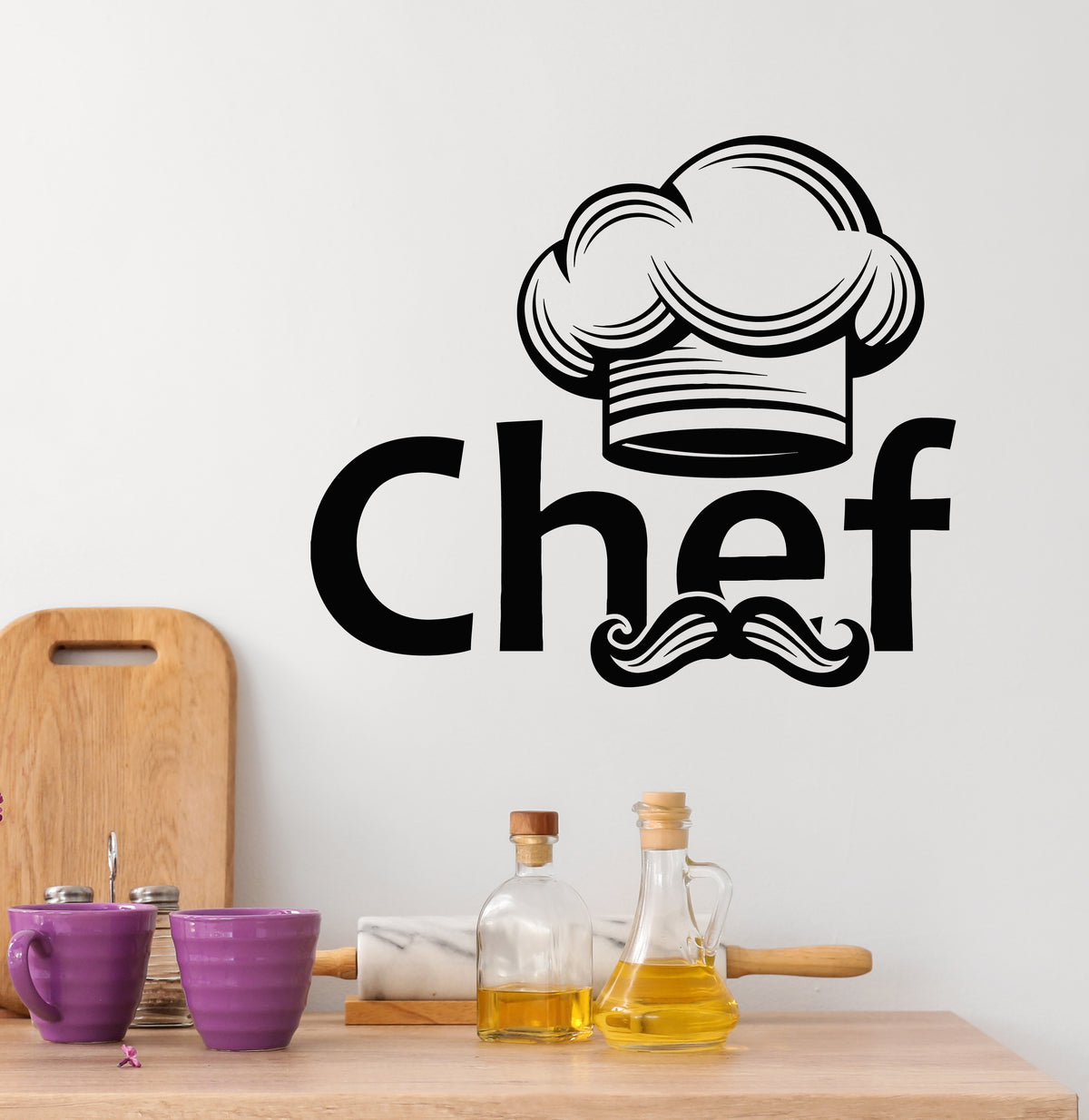 Vinyl Wall Decal Master Chef Hat Mustache Cooking Cuisine Stickers Mur ...