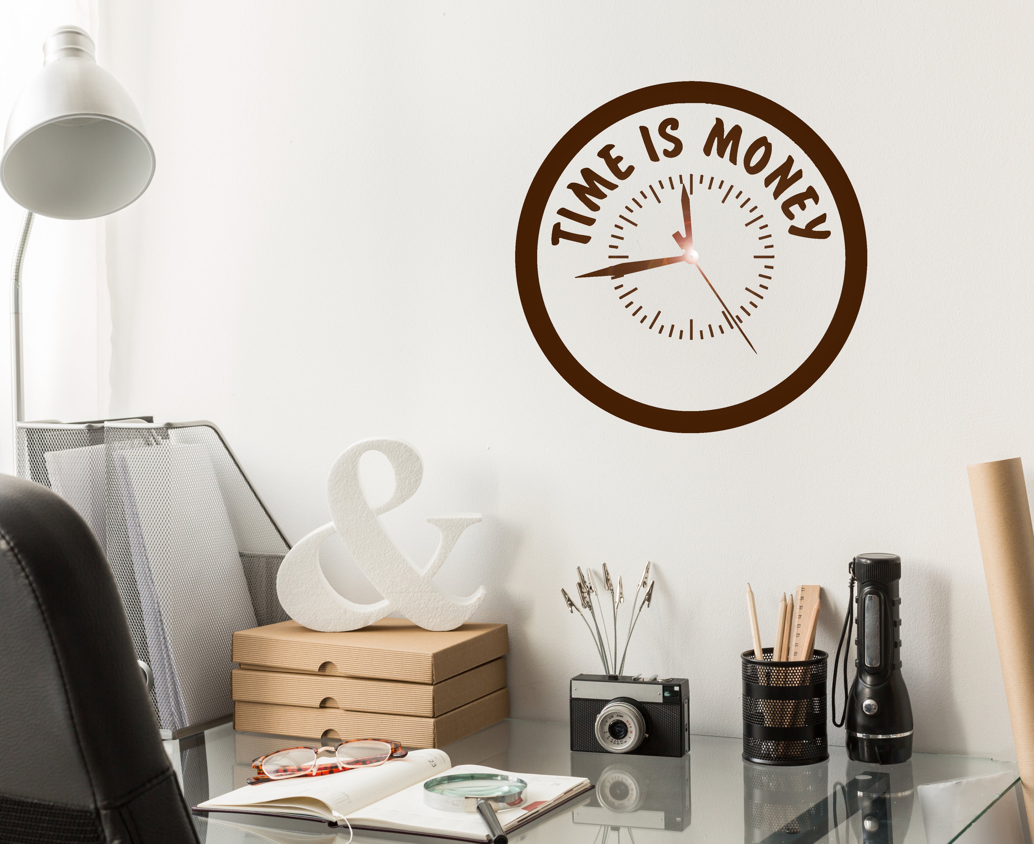 Vinyl Wall Decal Office Quote Time is Money Clock Business Decor Stick ...