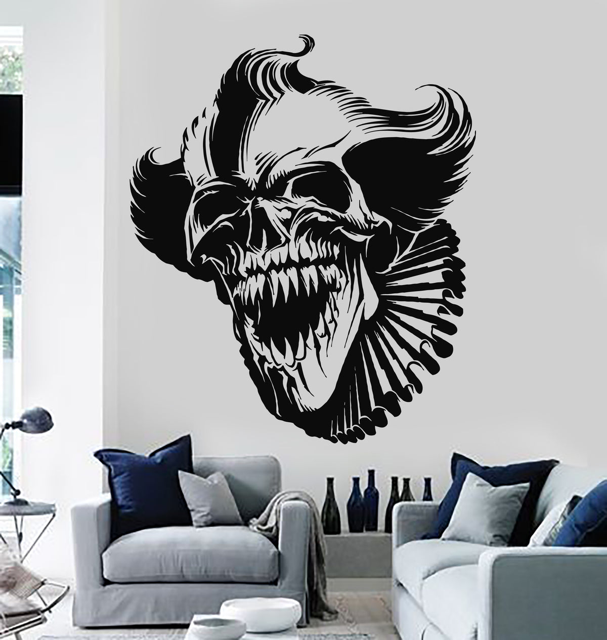 Vinyl Wall Decal Scary Clown Skull Grin Monster Fear Horror Stickers M ...