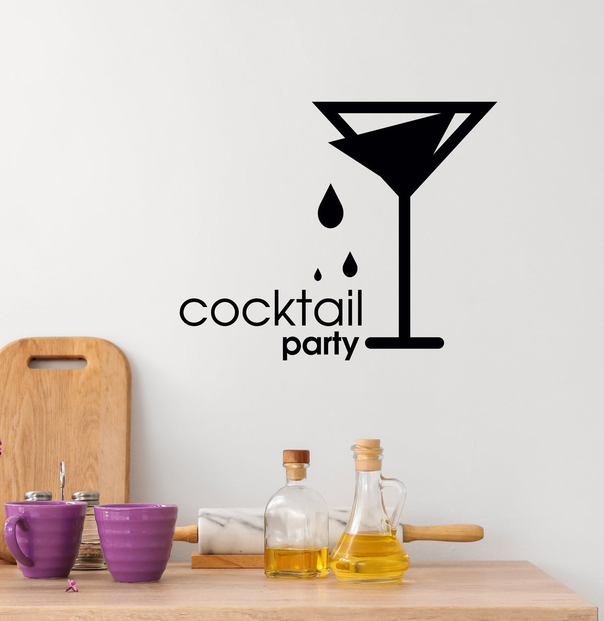 Cocktail Party Vinyl Decal Martini Glass Drops Lettering Stickers Mura ...