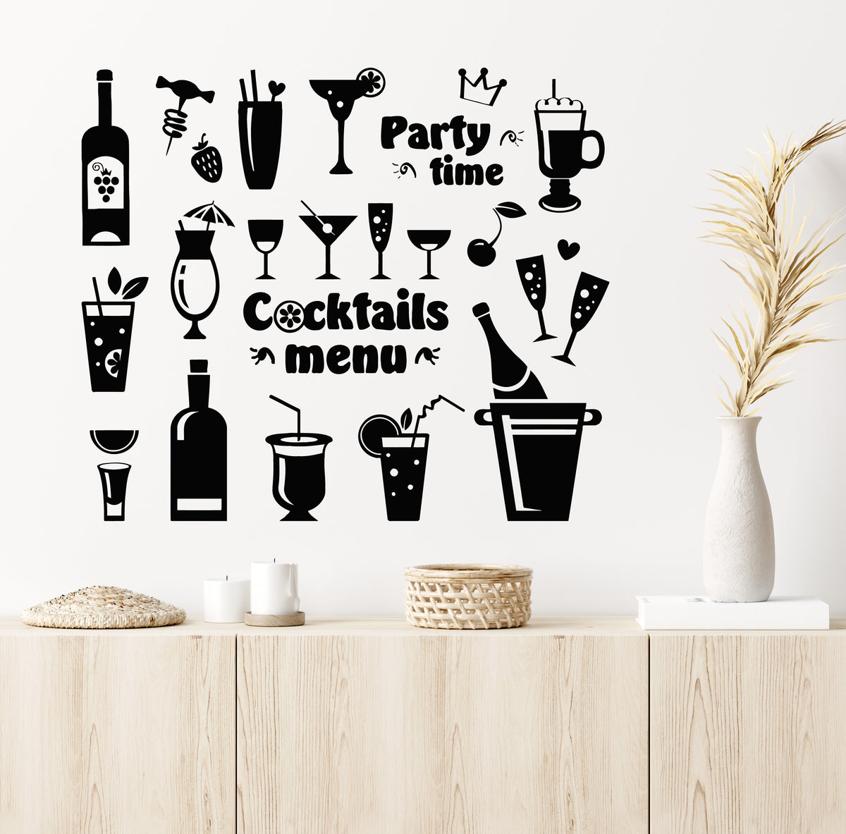 Vinyl Wall Decal Drink Glass Martini Cocktail Menu Collection Cafe Sti ...
